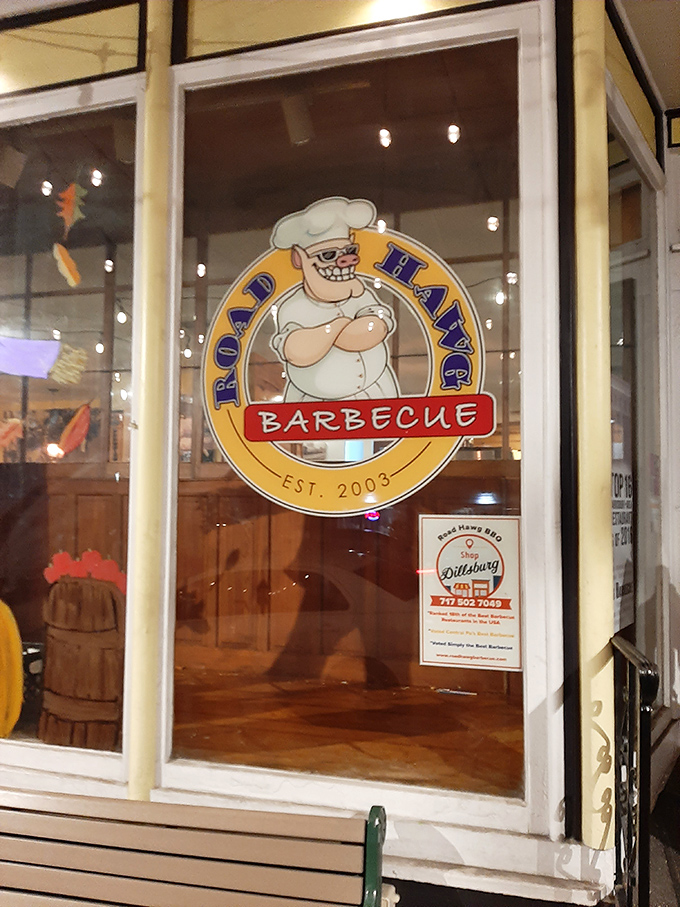 The Road Hawg logo promises good times and great BBQ. A beacon of hope for the hungry traveler in Dillsburg.