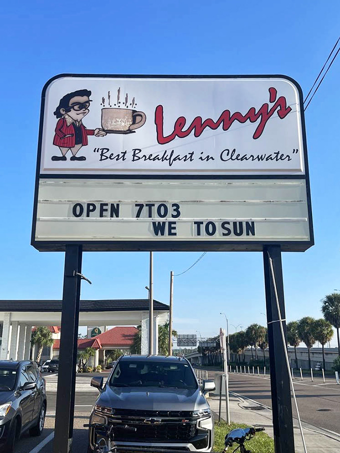 The marquee sign proudly announces "Best Breakfast in Clearwater" &ndash; a claim that seems less like boasting and more like public service.