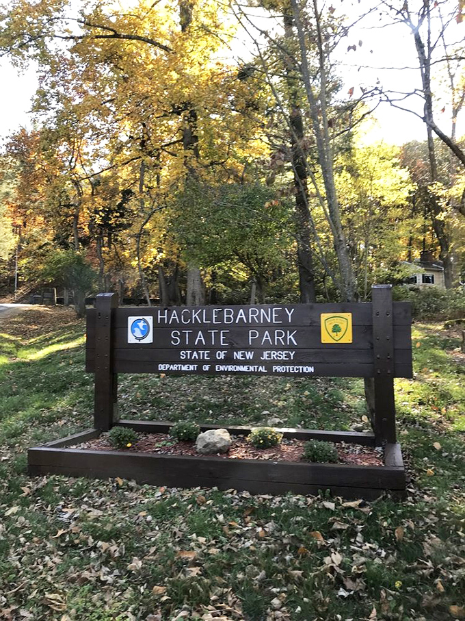 Welcome to paradise: Hacklebarney's entrance sign stands as a humble gateway to extraordinary natural beauty waiting just beyond.