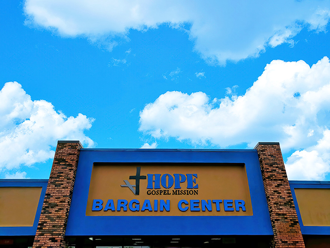 Against Wisconsin's famously blue summer skies, that Hope Bargain Center sign promises adventure for the thrift-savvy explorer.
