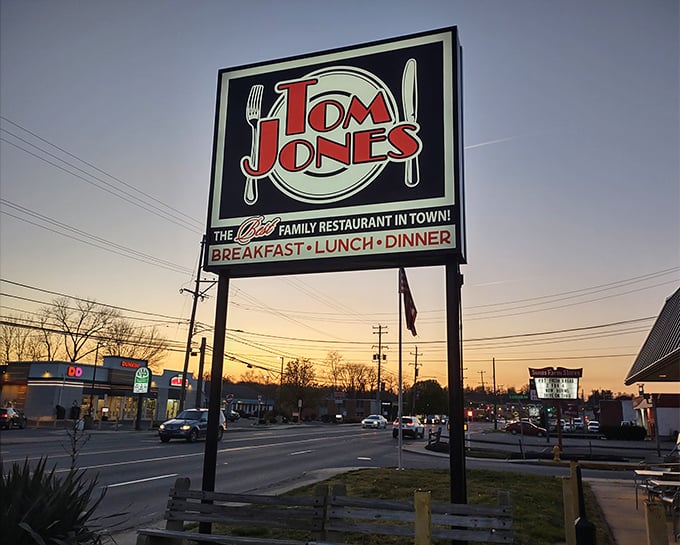 Morning or evening, that classic sign stands as a beacon for hungry travelers and locals alike.