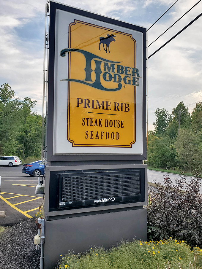 The roadside sign stands tall against Ohio skies, a beacon of hope for the hungry traveler seeking refuge from chain restaurant mediocrity.
