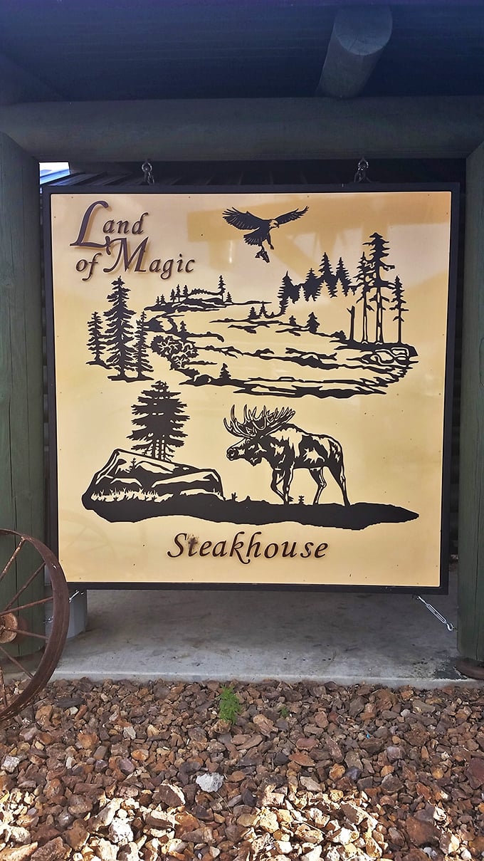 Not just a sign, but a promise of adventure. Where else can you find eagles, moose, and world-class steaks all in one place? 