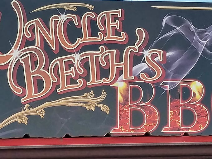 The sign's artistic flair hints at the creativity inside &ndash; where traditional BBQ techniques meet thoughtful execution. 