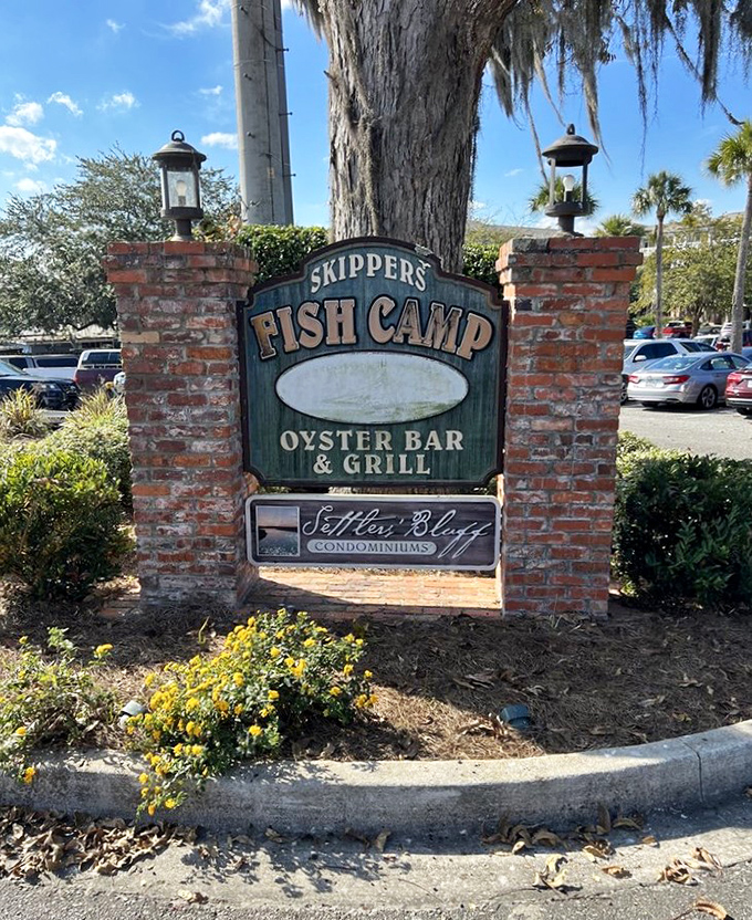 The entrance sign promises exactly what awaits inside &ndash; no pretense, just seriously good seafood in a setting that celebrates its maritime roots.