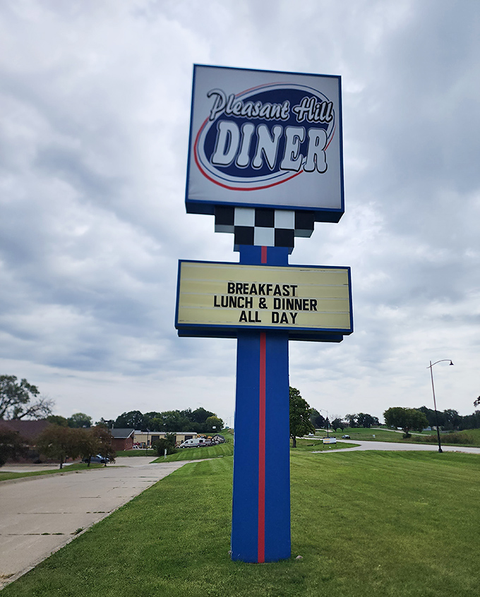 The sign says it all &ndash; breakfast, lunch, and dinner served with genuine Midwestern hospitality daily. 