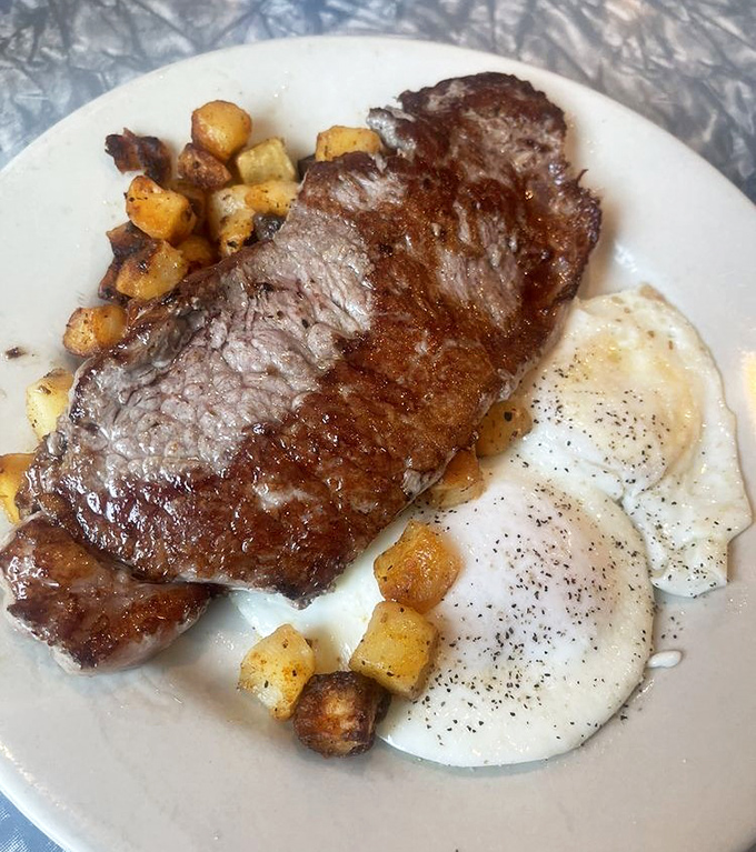 Steak and eggs &ndash; the breakfast of champions and those who aspire to be. Protein paradise that fuels Vermont adventures.