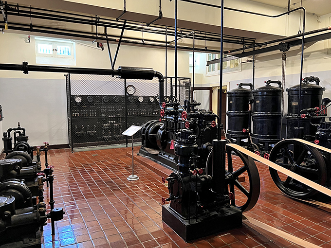 The mechanical heart that powered this palace of luxury. Industrial-era muscles flexing beneath aristocratic finery.