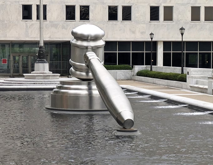 Rippling reflections add movement to this otherwise static sculpture. The fountain setting makes hot summer days in Columbus much more bearable.