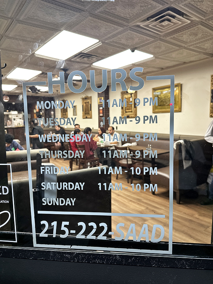 Posted hours that accommodate both early birds and night owls &ndash; democracy in action, restaurant edition.