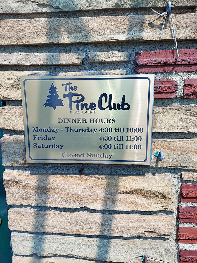 Even the hours sign feels like a relic from a more civilized era. "Closed Sunday" &ndash; because legends need a day of rest too.