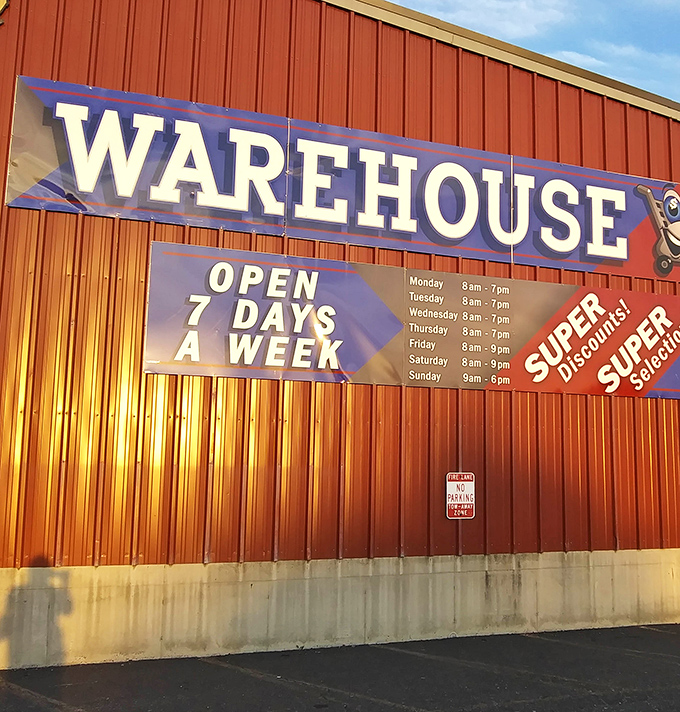 The "Warehouse" section promises super discounts seven days a week, proving that in Quakertown, the thrill of the deal never takes a day off.