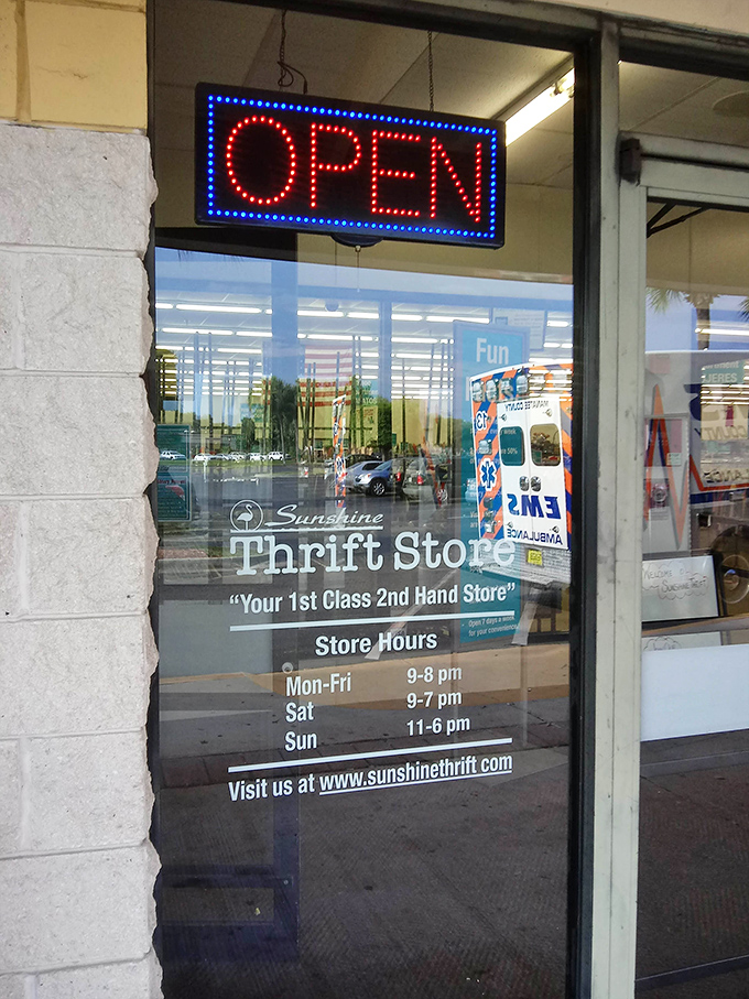Store hours posted clearly&mdash;because knowing when you can return for your next thrifting fix is essential information.