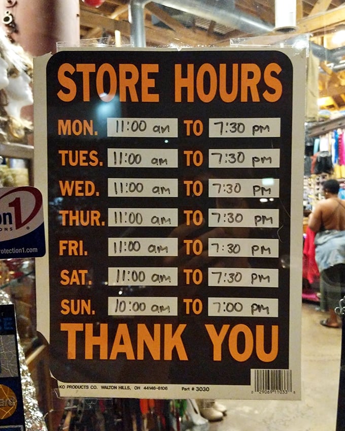 Store hours that accommodate even the most spontaneous vintage shopping urge. The thrill of the hunt knows no schedule.