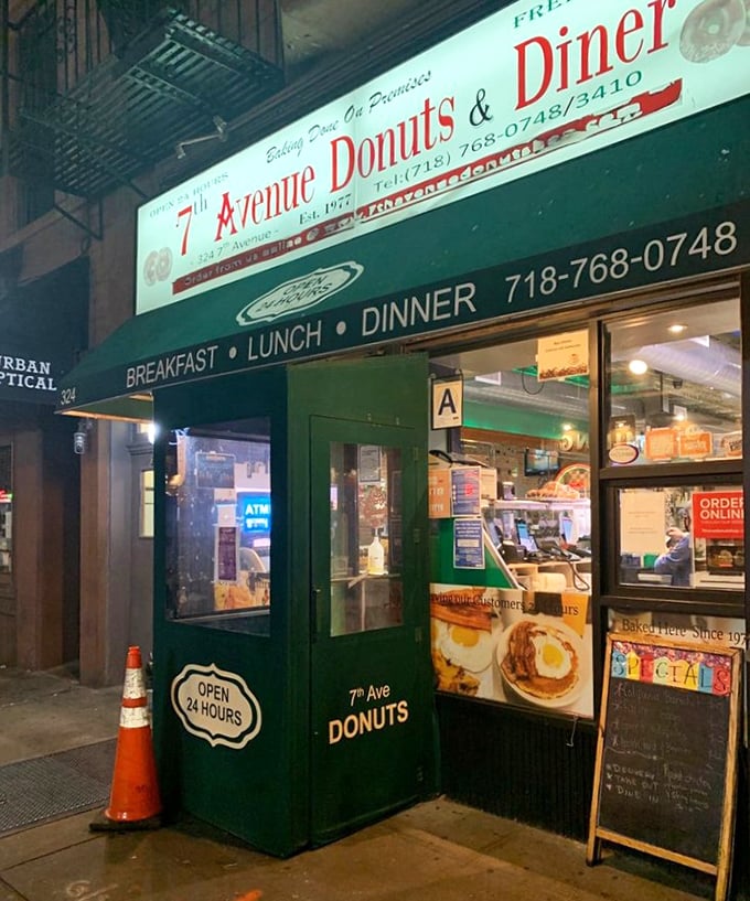 Night or day, that glowing green storefront promises the same thing: whatever you're craving, whenever you're craving it.
