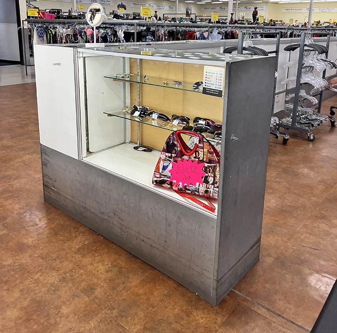 This display case might hold your next statement accessory—vintage sunglasses that transform ordinary errands into mysterious celebrity-incognito missions.