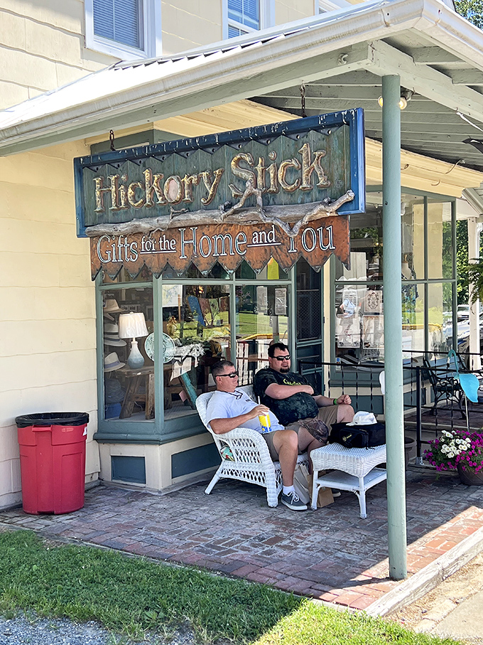 The Hickory Stick isn't just a shop&mdash;it's a front porch philosophy club. These gentlemen have mastered the art of Eastern Shore relaxation.