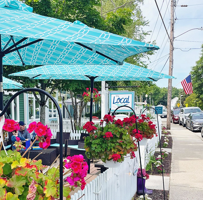 "Local" isn't just a name&mdash;it's a philosophy. Vibrant flowers and turquoise umbrellas create an irresistible sidewalk oasis.