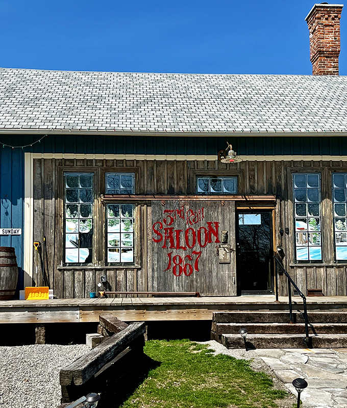 Third Rail Saloon's weathered wooden exterior promises authentic experiences and conversations not found on any social media platform.