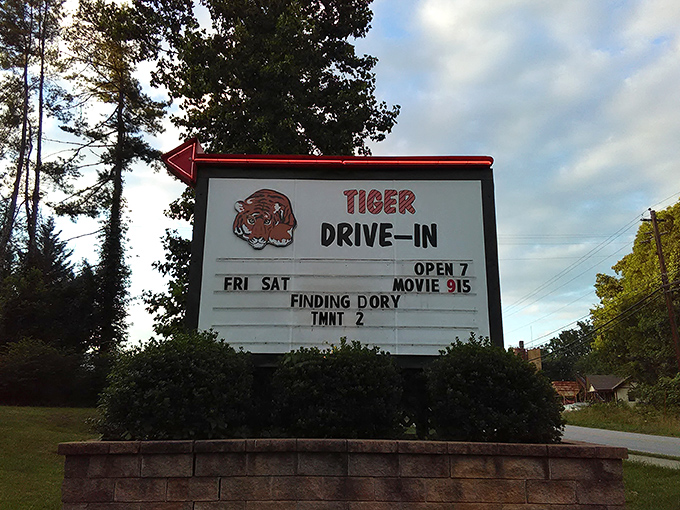 The iconic sign beckons travelers like a beacon of nostalgia in the North Georgia mountains.