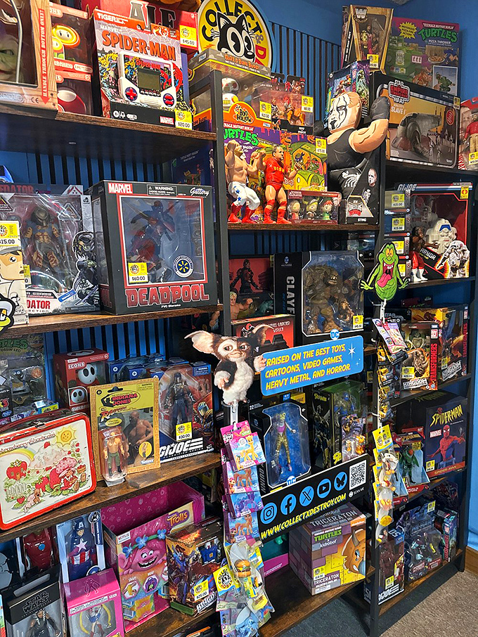 Nostalgia overload! This toy booth features everything from Gizmo to Spider-Man, carefully preserved in their original packaging.