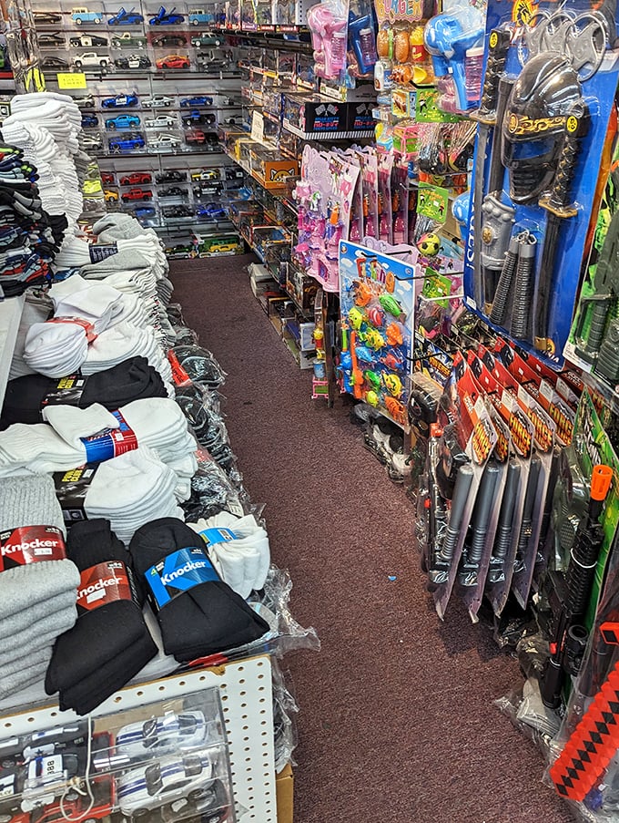 Toy aisle paradise where kids' eyes grow wider than their parents' smiles. From model cars to fishing rods, childhood dreams at adult-approved prices.