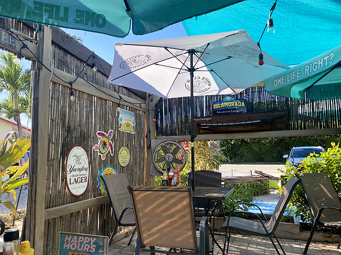 Outdoor dining, island style &ndash; where plastic chairs feel like thrones and every meal comes with a side of tropical breeze.
