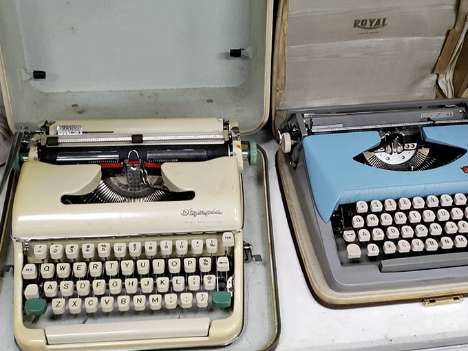 Typewriters that once clacked out love letters and resignation notices now sit in silent retirement, waiting for hipster resurrection.