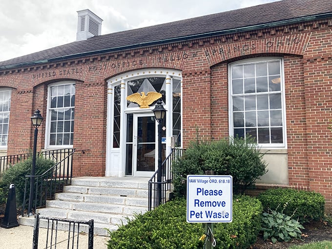 This brick building with its golden eagle emblem stands as a community anchor. Even small-town errands feel a bit more dignified in such architectural company.