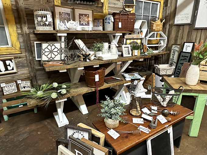 Farmhouse chic meets coastal cool on these perfectly styled shelves&mdash;like Pinterest boards that jumped into three-dimensional reality.