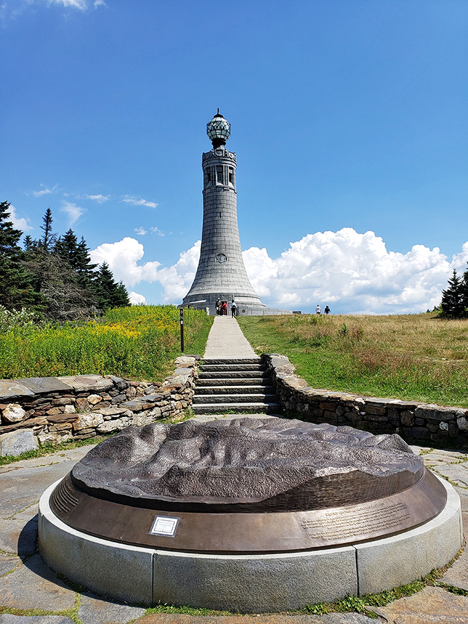 The Veterans War Memorial Tower stands sentinel atop Mount Greylock, a granite exclamation point punctuating Massachusetts' highest natural sentence.