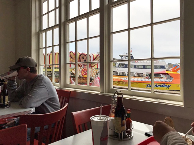 Dining with a view &ndash; boats bob gently outside while inside, the serious business of seafood consumption continues unabated.