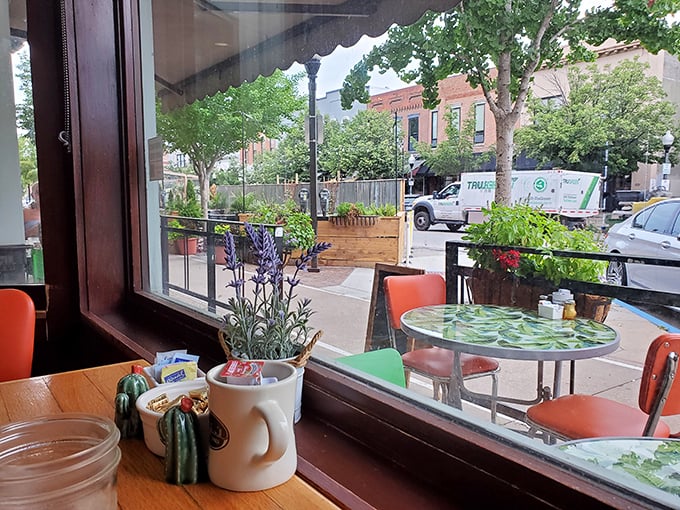 The view from inside Ladybird reminds you that the best part of sitting in a diner is watching the world go by while your coffee stays hot.