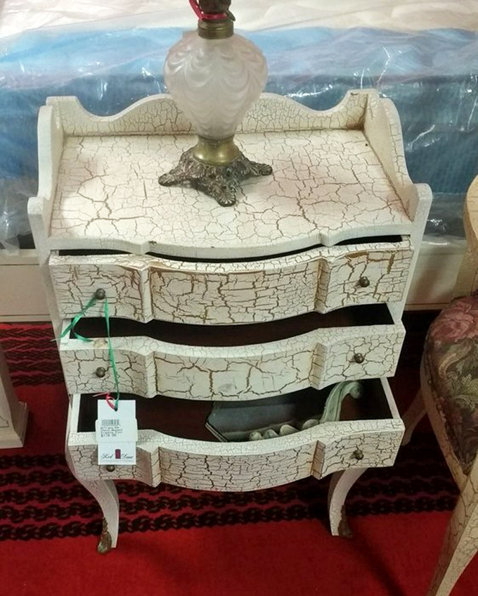 Crackle-finish charm! This nightstand has character that mass-produced furniture can only dream about, plus drawers for your midnight snacks.