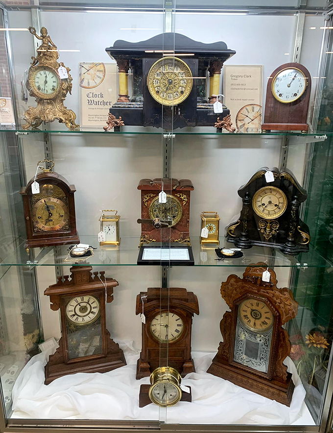 Tick-tock goes the collection of grandfather, mantel, and desk clocks, each one frozen at a different moment in history.