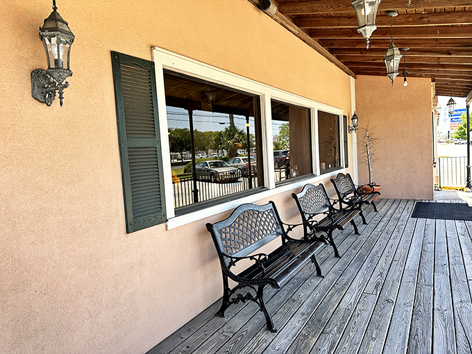 The front porch offers a moment of contemplation—a place to gather yourself before diving in or recover afterward from your delicious decisions.