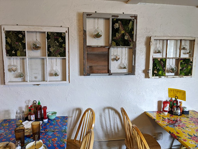 Whimsical wall art featuring repurposed windows and tiny terrariums&mdash;proof that creativity extends beyond just what's on your plate.