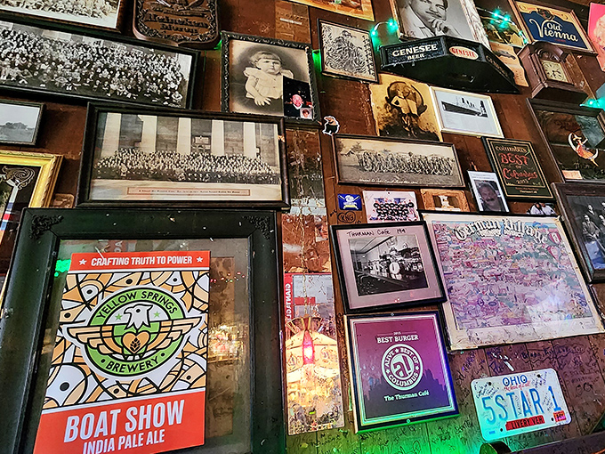 Every inch of wall space serves as a canvas for memories &ndash; license plates, sports pennants, and local brewery signs create a tapestry of Ohio pride.
