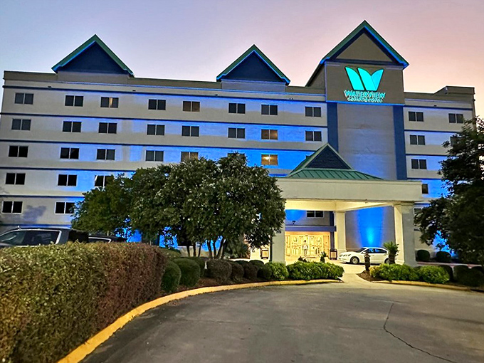 The Waterview Casino lit up like a beacon for those feeling lucky or just wanting decent buffet options.