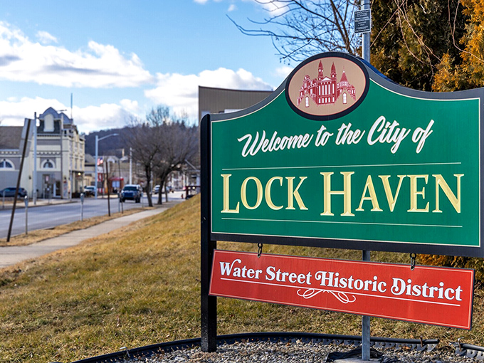 The welcoming sign to Lock Haven's historic district marks the entrance to a community where your retirement dollars can actually retire too.
