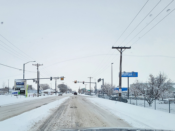 Winter in Burley means navigating snow-covered streets past familiar landmarks, where locals have mastered the art of cold-weather resilience without complaint.