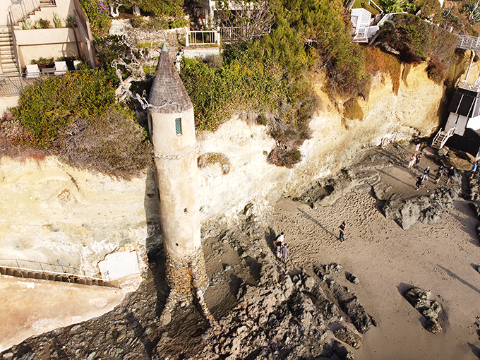 From above, the tower looks like a chess piece that escaped the board to stake its claim on this perfect patch of paradise.