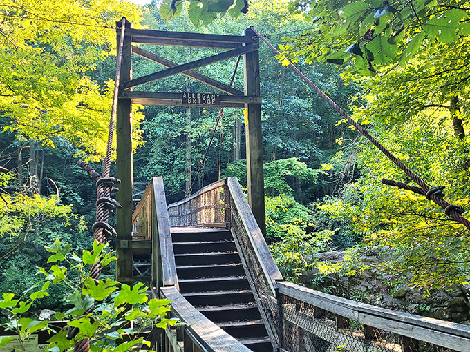 This rustic bridge isn't just functional&mdash;it's an invitation to adventure. Crossing it feels like stepping into the opening scene of your own outdoor epic.