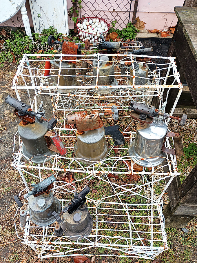 Rust never sleeps but it sure looks interesting. These vintage blowtorches and industrial tools represent craftsmanship from an era when things were built to last.