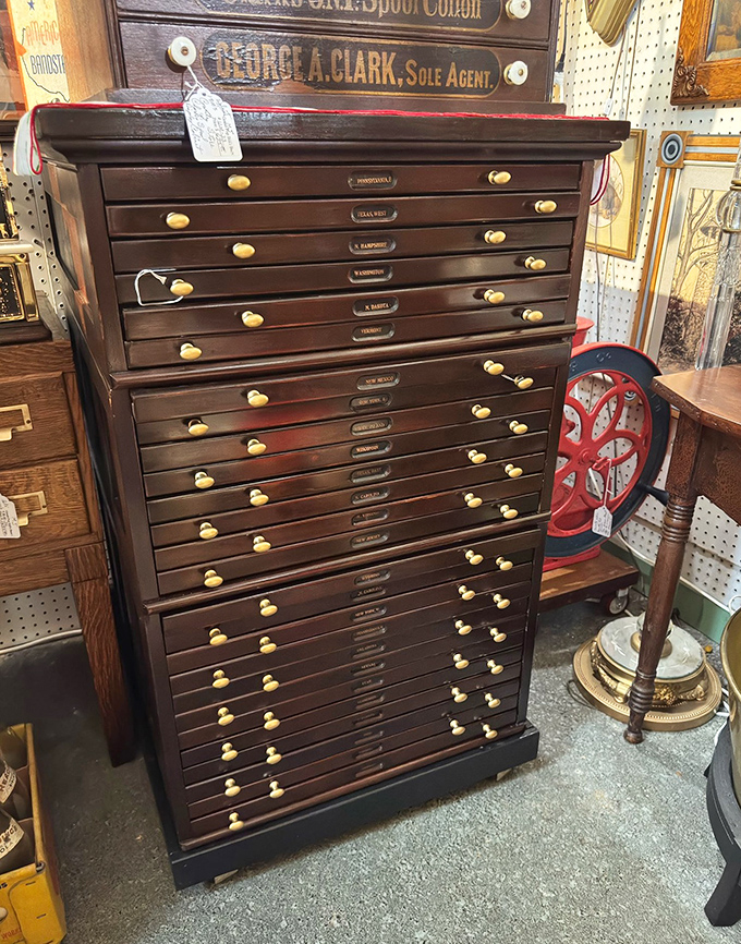 This antique flat file cabinet once organized architectural plans or type specimens &ndash; now it's the ultimate storage solution for collectors.