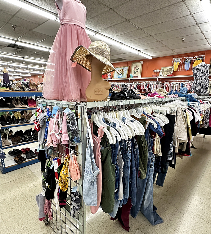 The women's department: where vintage elegance meets modern practicality, and every item tells a story of previous adventures.