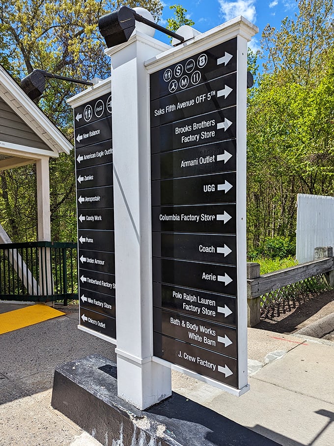 The directional sign&mdash;a shopper's best friend and worst enemy, tempting you with stores you hadn't planned to visit but suddenly can't resist.