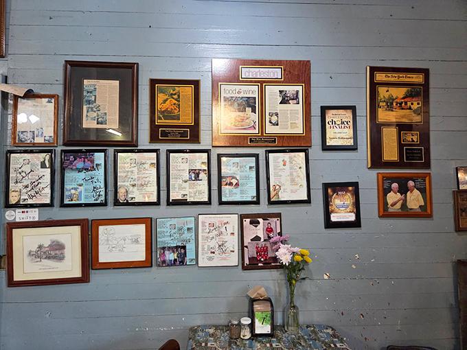 The wall of fame tells stories of satisfied customers and media recognition. Each framed article is another chapter in Seewee's delicious legacy.