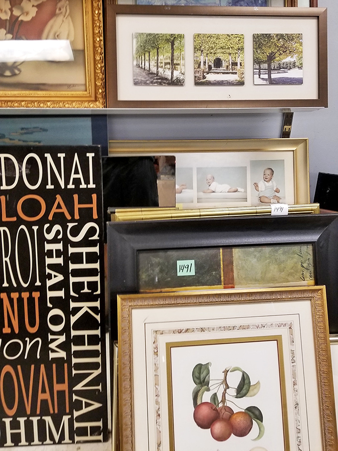 Wall art waiting for its forever home. Someone else's discarded decor becomes your conversation piece for less than a fancy dinner.