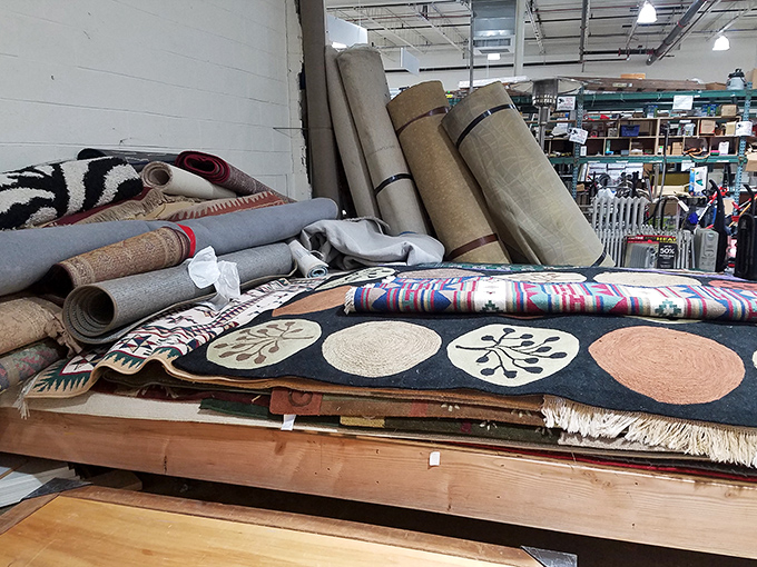 Rugs rolled and ready, each one a magic carpet ride to affordable home transformation and cozy toes.